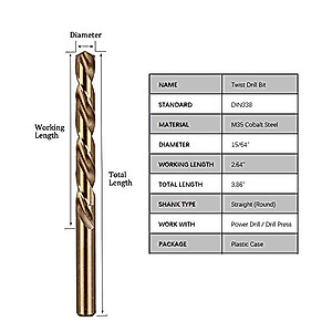 Hymnorq M35 Cobalt Steel 15/64 Inch Dia. x 3.86 Inch Long Twist Drill Bit Set of 10pcs, Jobber Length and Round Shank, Self-Centering 135 Degree Split Point Heat Resistant for Metalworking