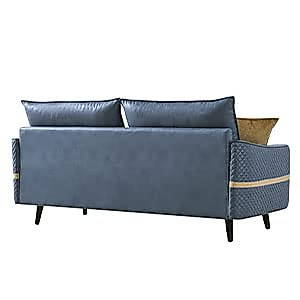 72 inch Small Sofa, Mid-Century 3-Seat Loveseats for Living Room, l Couch Witch 2 Pillows, Faux Leather Dorm Sofa for Apartment, Studio and Small Space, Blue