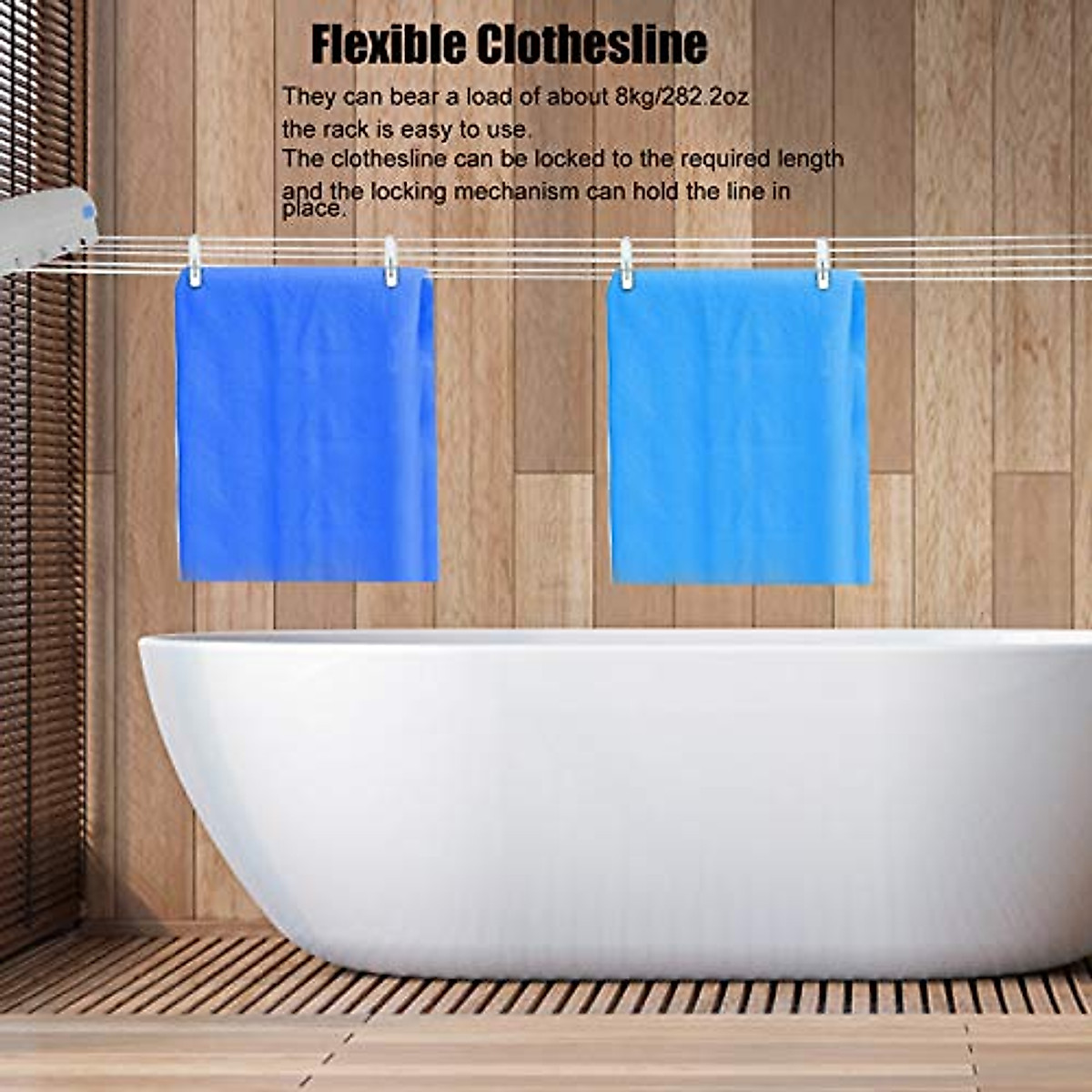 Spring Automatic Clothesline Drying Rack with Hooks, Perforated Installation Telescopic Retractable Clothesline, Can Bear a Load of About 8kg/282.2oz
