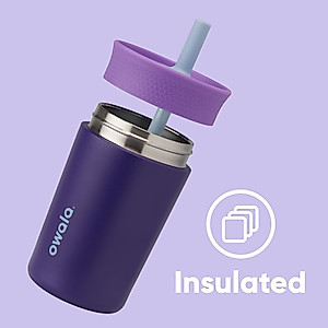 Owala Kids Insulation Stainless Steel Tumbler with Spill Resistant Flexible Straw, Easy to Clean, Kids Water Bottle, Great for Travel, Dishwasher Safe, 12 Oz, Purple (Peacock Palace)