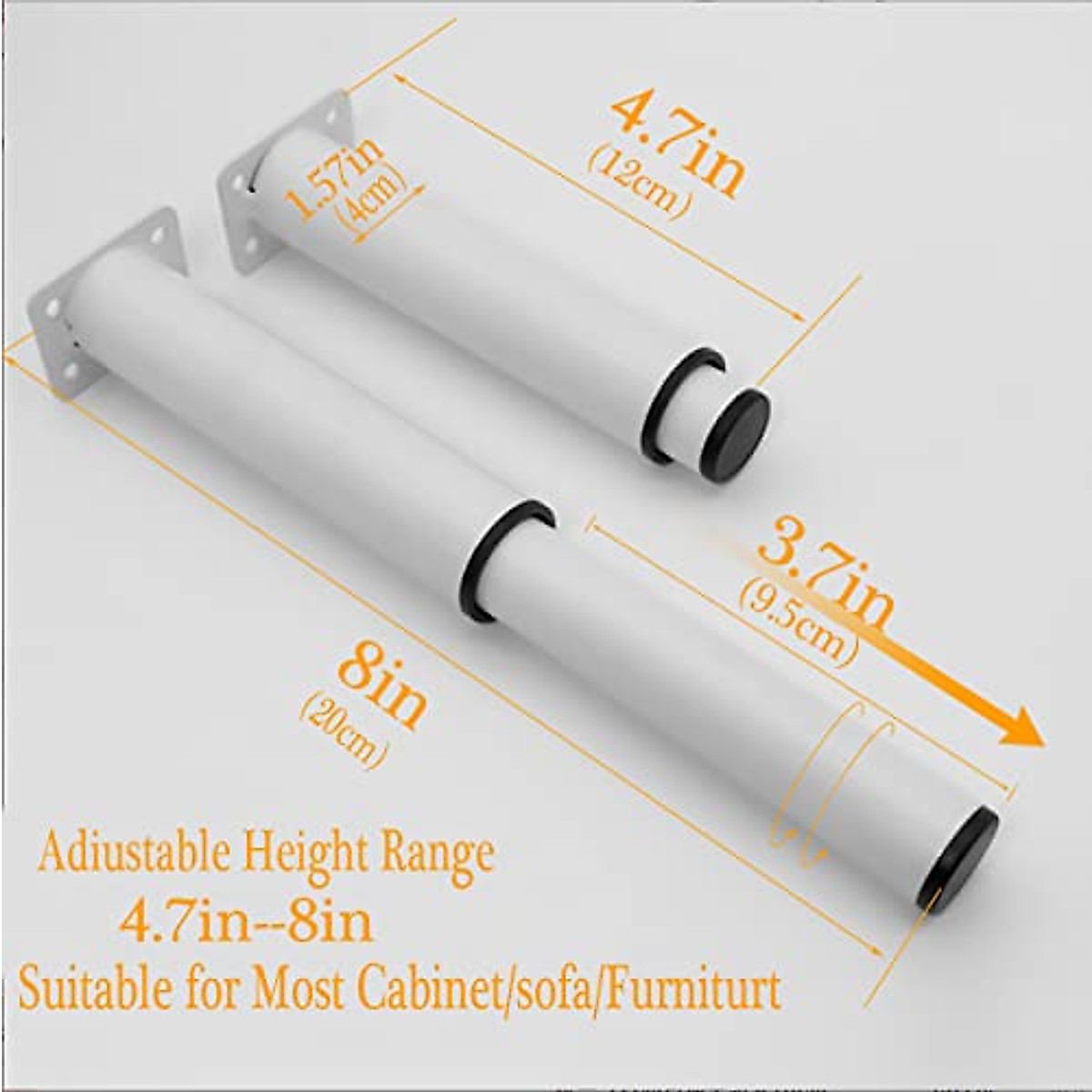 Metal Adjustable Height Furniture Legs 4.7-8 inch, Heavy Duty Support Legs for Furniture Set of 4,Sofa Cabinet Legs,Adjustable Height Replacement Support Leg for Furniture/Bed/Cabinet/TV Stand(white)