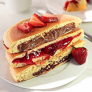 Stuffed Pancake Maker- Make a GIANT Stuffed Waffle or Pan Cake in Minutes- Add Fillings for Delicious Breakfast or Dessert Treat, Electric, Nonstick w Silicone Batter Funnel - Fun Holiday Kitchen Gift