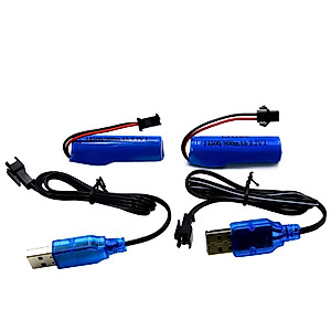 Blomiky 2 Pack 3.7V 500mAh Li-ion Rechargeable Battery SM 2P Plug with USB Charger Cable for Double Sided RC Stunt Car Small RC Boat Tumbling Amphibious RC Car RC Truck and C63 Battery and USB 2