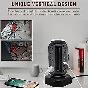Tower Surge Protector Power Strip, Extension Cord with Multiple Outlets, 15 Outlets 6 USB Ports, Charging Station with Surge Protection, Such as laptops, Phones, Tablets, TV, Printers, smartwatch.