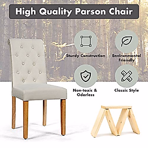 S AFSTAR Upholstered Dinning Chairs Set of 4, Tufted Parsons Chairs with Solid Rubber Wood Legs & Adjustable Feet, High Back Padded Dining Chairs for Kitchen Living Room Restaurant (4, Beige)