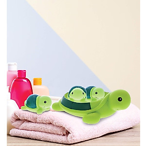 Dollibu Green Sea Turtle Family Animal Bath Squirters 4 Piece Bath Toy Set, Kids Bath Toys for Bathtime & Water Fun, Girls & Boys Floating Cute Animal Rubber Squirt Toys, Pool Toys for Kids