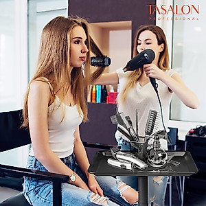 TASALON Salon Tray on Wheels, Adjustable Salon Rolling Tray for Hairstylist Must Haves, Aluminum Tattoo Tray with Wheels, Black Salon Trolley Cart for Beauty, Tattoo Supplies, Salon Equipment