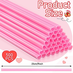 500 Pcs Straws Valentine Heart Shaped Straws Cute Straws Anti Wrinkle Straw Disposable Drinking Straw Plastic Straw for Kids Birthday Bridal Shower Wedding Party Supplies Drinking (Pink)