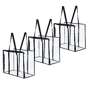 3 Packs Clear Bags for Storage , 20 X 16 X 10 inch, Heavy Duty Vinyl Clothing Storage Bags with Reinforced Handle for Comforter Duvet Blanket Bedding Clothes Toys, PVC Clothes Organizers Storage Bag