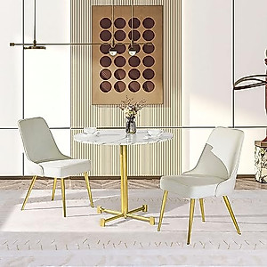 KithKasa Upholstered Dining Chairs Sets of 4 Mid-Century Modern Desk Comfy Side Chair with Gold Legs for Kitchen Living Room Cream