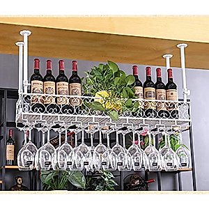 Ceiling Wine Glass Holder Vintage Wrought Iron Creative Decoration Storage Stylish Simplicity Wine Rack Modern Minimalist Stylish Simplicity Bottle Holder Adjustable Height Glass Wine Holder (Bronze