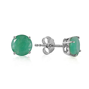 Galaxy Gold GG 14k Solid High Polished White Gold "Spring Doesn't Fade" Earrings with 0.95 Carat Emerald