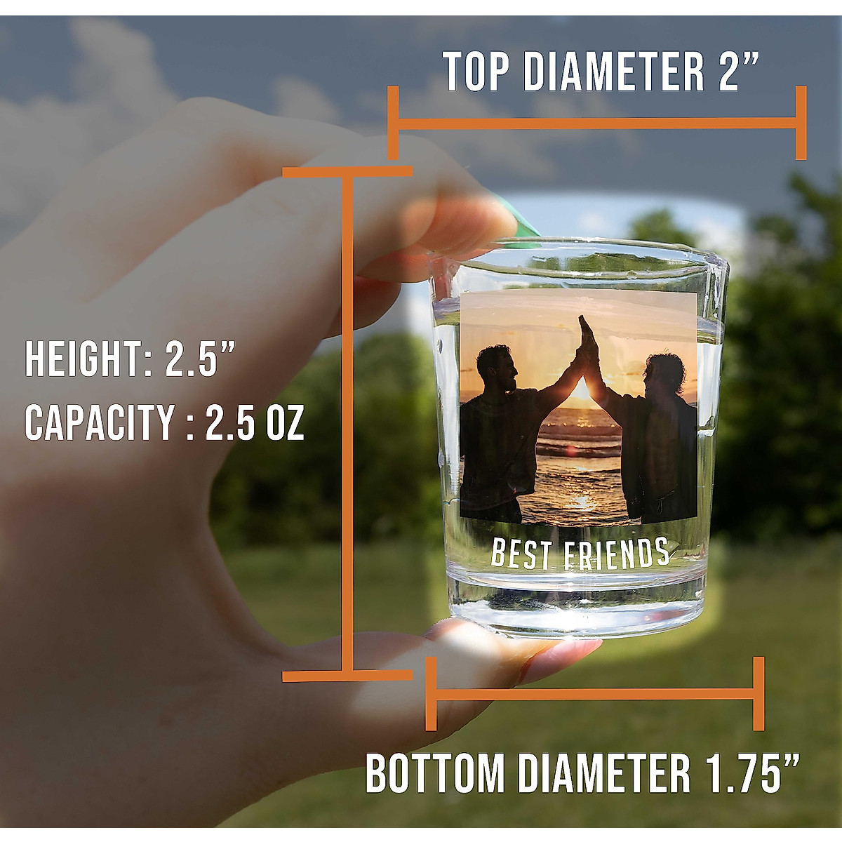 1pk Personalized Printed Photo 2.5oz Shot Glass - Mother's Day Gifts for Dads and Moms,custom image or pictures–anniversaries,party favors,bachelor or bachelorette party,21st birthday shot glass,Cute