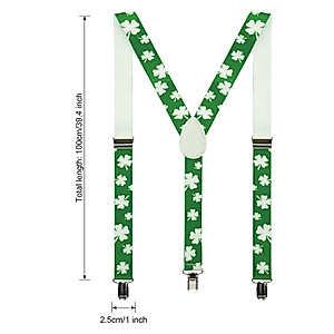 FGSS St. Patricks Day Shamrock Suspenders for Women Men - Adjustable Y-Back Braces Parade Party Accessories