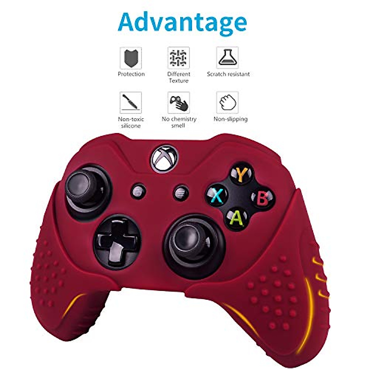 CHINFAI Xbox One S/X Controller Grip Skin Anti-Slip Silicone Protective Cover Case for Xbox 1 Controller with 4 Set Thumbstick Caps (Red)