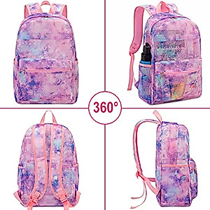 CAMTOP Mesh Backpack for Kids Girls Semi-Transparent See Through Sturdy School Bookbag Casual Daypack for Beach Swim Work Gym (Tie Dye Pink)
