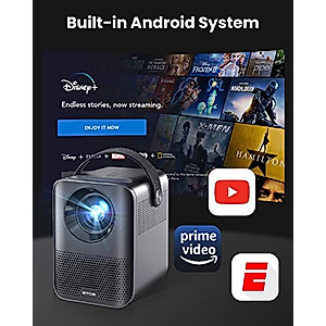 4K Supported Mini Projector, ETOE D2 EVO Android 9.0 Projector, Video Projector with ESPN, Prime Video, YouTube, 5G WiFi & Bluetooth, Keystone Correction, Compatible with iOS/Android/Windows/USB/HDMI