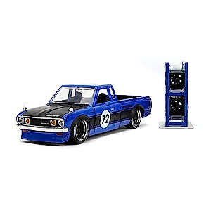 Just Trucks 1:24 Datsun 620 Pickup Die-Cast Truck w/Tire Rack, Toys for Kids and Adults(Blue/Black Stripe)
