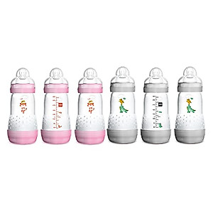 MAM Easy Start Anti-Colic Medium Flow Bottles 9 oz (6-Count), Gray and Pink