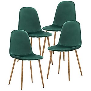 Mid Century Modern Dining Chairs, Flannelette Cover Cushion Seat Chair, Upholstered Short-napped Velvet Side Chair, Accent Chairs with Metal Legs for Kitchen Dining Room Club Guest Set of 4