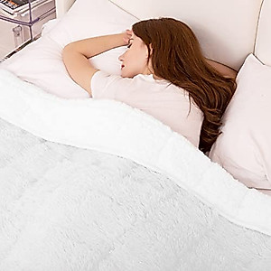 Yescool Faux Fur Weighted Blanket 60"x80" 20lbs,Fuzzy Cozy Shaggy Weighted Blanket Queen Size for Adult，Fluffy Sherpa Comfy Heavy Blanket for Women Men,Warm Soft Plush White Blanket for Couch Sofa Bed