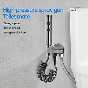 FES Handheld Bidet Sprayer for Toilet, Aerospace Aluminum Material Adjustable Pressure Control Bidet Faucet Diaper Sprayer Set with Hose Attachment Easy Install for Kitchen and Toilet Cleaning (Black)