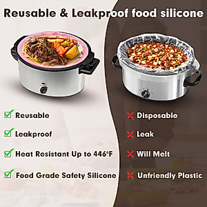 3 Pack Silicone Slow Cooker Liners - Reusable & Leakproof Fit 6-8 Quarts Crockpot，Dishwasher Safe Cooking Liners for Oval or Round Pot