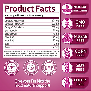 Nutra Kams Skin and Coat with Joint Support for Dogs, Chicken Flavor, 120 Chews, 10.58 oz,