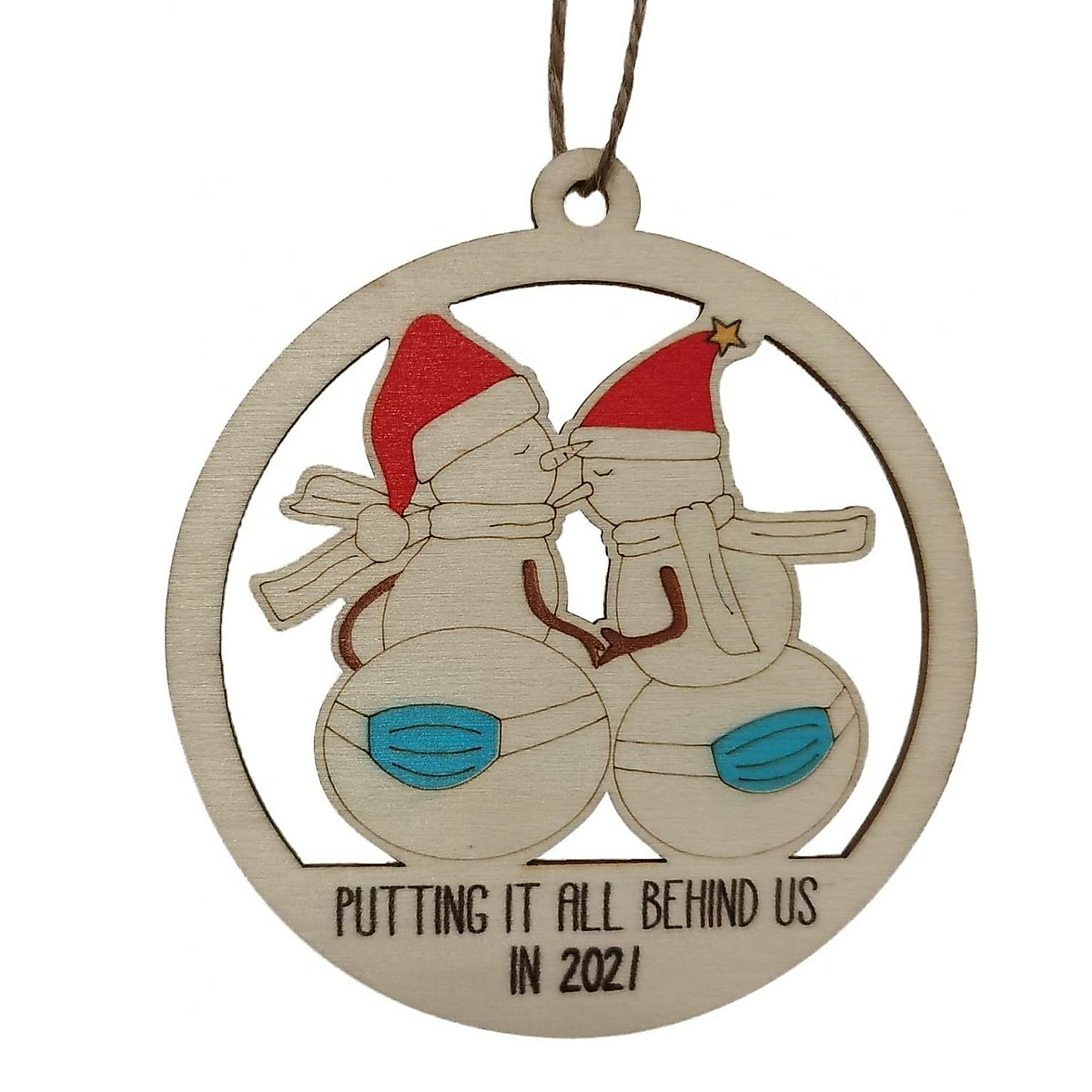 GTRXTAR 4PC 2021 Wooden Christmas Ornaments Christmas Tree Wooden Round Pendant Decoration, Christmas Tree Home Garden Decoration Hanging Ornaments