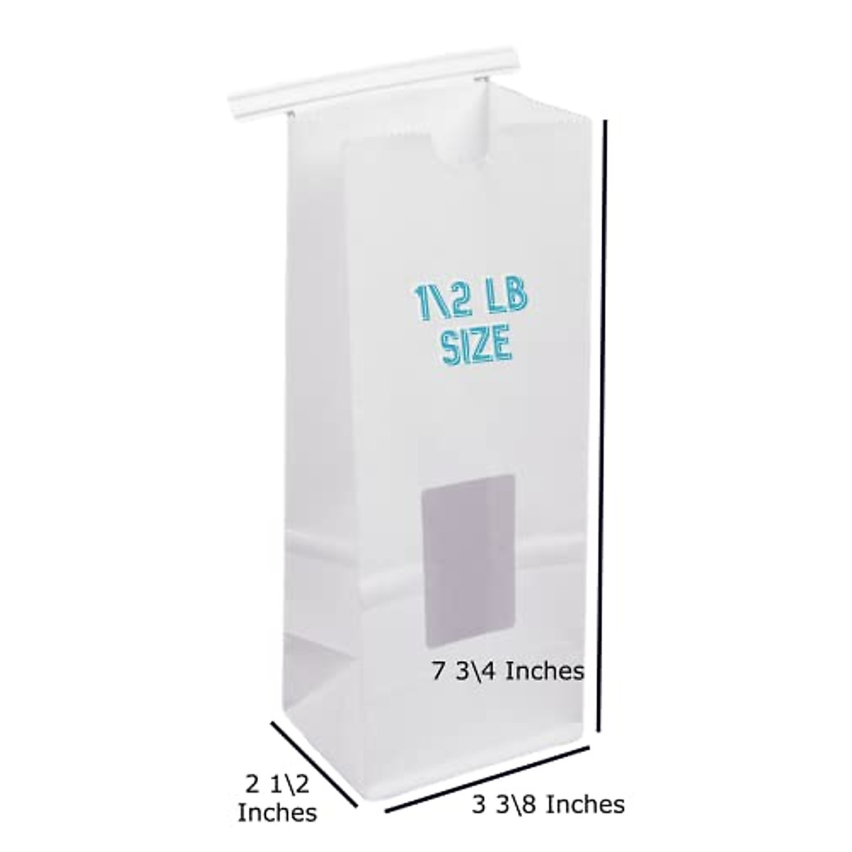 White 1/2 Lb. Tin Tie Bakery Bag w/Square Window - 50 Pack