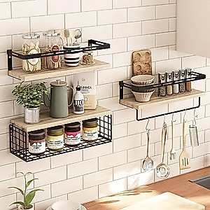 Fixwal 3+1 Tier Wall Mounted Floating Shelves with Metal Frame, Rustic Wood Bathroom Shelves Over Toilet with Wire Storage Basket and Towel Bar for Bathroom, Kitchen, Bedroom (Rustic Brown)- New