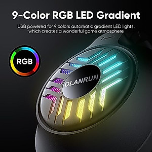 OLANRUN Gaming Headset with Microphone for PC - Stereo Gaming Headphones with Mic for Xbox One, Xbox Series X|S, PS5, PS4 - Wired PC Gaming Headset with 9 Color RGB for Computer, Laptop (Black)