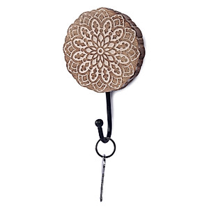 ETROVES Wooden Towel Hook Decorative Boho Flower. Wall Mounted Single Hook for Hanging Coat, Hat, Towel, Bag, Rope (6 Inch) (White)