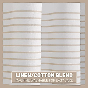 Awellife Boho Beige Shower Curtain for Bathroom Stripe Knotted-Tassel Shower Curtain 72 X 72 Inches Natural Linen
