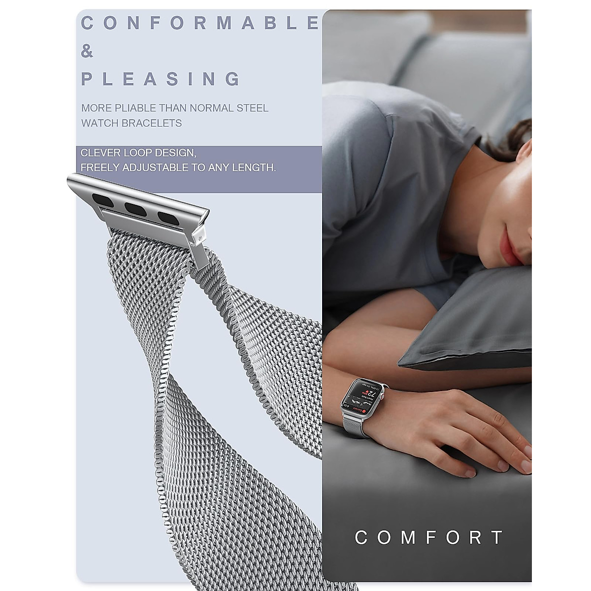 Original Stainless Steel Milanese Loop Compatible with Apple Watch Band 38mm 40mm 41mm 42mm 44mm 45mm 49mm, Magnetic Clasp Replacement Band for iwatch Series 9, Ultra 2, SE, Ultra, 8 7 6 5 4 3 2 1,