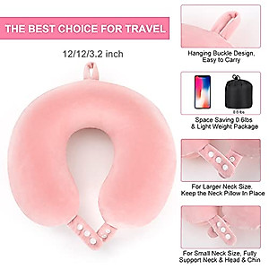 Travel Neck Pillow, Best Memory Foam Neck Pillow Head Support Soft Pillow for Sleeping Rest, Airplane Car & Home Use (Grey) (Pink)