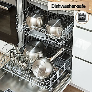 Daniks Classic Stainless Steel Stock Pot with Glass Lid | Induction 4 Quart | Dishwasher Safe Pot | Measuring Scale | Soup Pasta Stew Pot | Silver