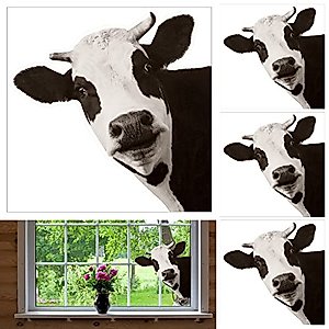 4 Pcs Funny Cow Wall Decal Giraffe Window Stickers Cute Animal Wall Decals Realistic Peeking Cow Print Stickers Giraffe Bedroom Decor Window Decals for Living Room Door Farm Kitchen Decor (Cow)