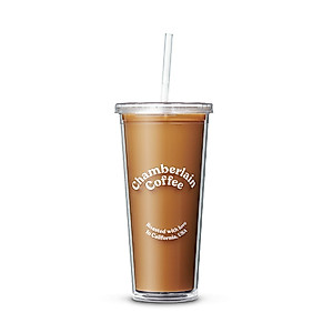 Chamberlain Coffee Transparent Tumbler - 24 Oz Clear Iced Coffee Tumbler with Straw - Double Wall Tumbler with Lid for Cold Brew, Iced Tea, Matcha and Cold Drinks - 100% Recyclable Iced Coffee Cup