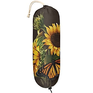 Sunflower Floral Plastic Bag Holder, Butterfly Flower Grocery Bag Storage Holder Hanging Garbage Shopping Bag Trash Bags Organizer for Kitchen Home