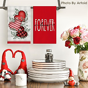 Artoid Mode Red Eucalyptus Leaves Valentine's Day Kitchen Towels Dish Towels, 18x26 Inch Love Forever Decoration Hand Towels Set of 4