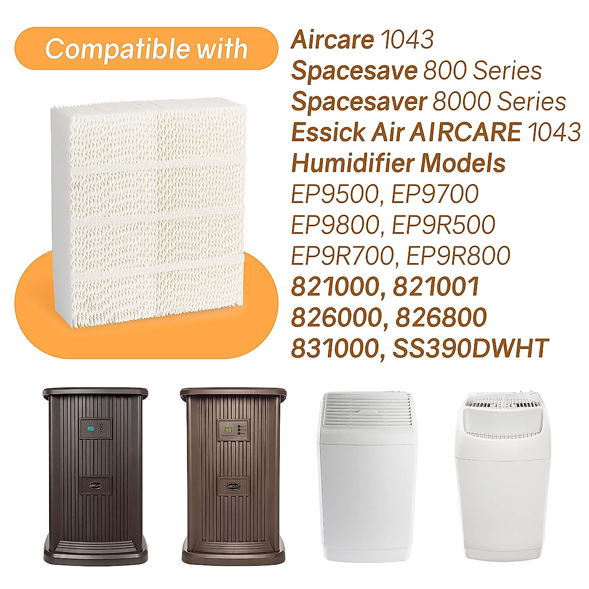 1043 Essick Humidifier Wick Filter for AIRCARE Air EP9500 EP9700 EP9800 EP9 EP9R EP9R500 EP9R700 EP9R800 800821000 826000 826600 831000 Fit Bemis Space Saver 800 8000 Series Evaporative - 2 Pack