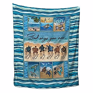 BEDMUST Blue Sea Turtle Flannel Throw Blanket God Says You are Unique Special Lovely Ocean Turtle Blanket Nautical Sea Beach Animal Jellyfish Blanket Bedroom Decor Baby 30x40 Inches