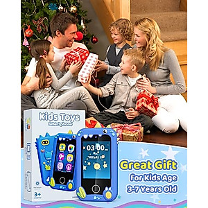 Kids Toy Smartphone, Gifts and Toys for Boys Ages 3-8 Years Old, Fake Play Toy Phone with Music Player Dual Camera Puzzle Games 8GB SD Card Touchscreen, Birthday, Kids Trip Activities