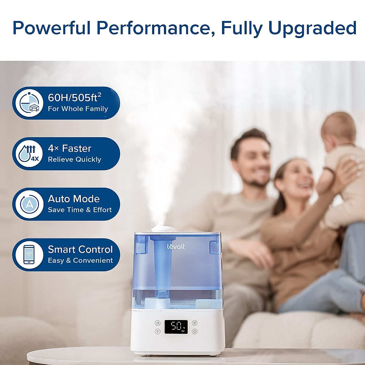 LEVOIT Classic300S Ultrasonic Smart Top Fill Humidifier, Extra Large 6L Tank & Humidifiers for Bedroom Large Room, 3L Cool Mist Top Fill Oil Diffuser, White