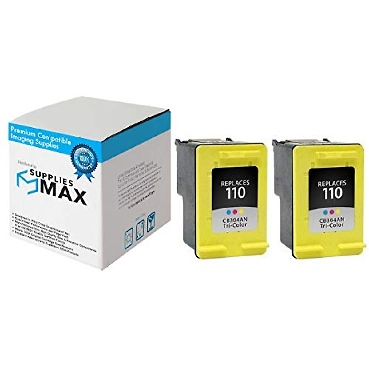 SuppliesMAX Remanufactured Replacement for HP PhotoSmart A310/A320/A430/A440/A445/A510/A610/A640/A710/A826 Tri-Color Inkjet (2/PK-55 Page Yield) (NO. 110) (Q8700BN_2PK)