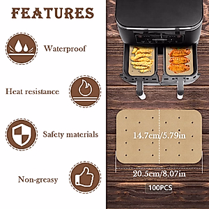 2pcs Air Fryer Rack Set with 100pcs Parchment Paper Compatible with Ninja Foodi Air Fryer DZ201, DZ401, 304 Stainless Steel Toast Dehydrator Racks Air Fryer Paper Liners for Double Basket Air Fryer