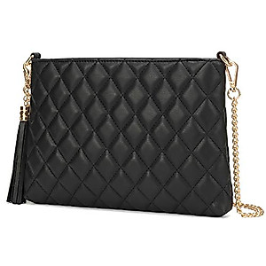 lola mae Simple Quilted Crossbody Bag, Lightweight Wristlet Shoulder Purse (Black)