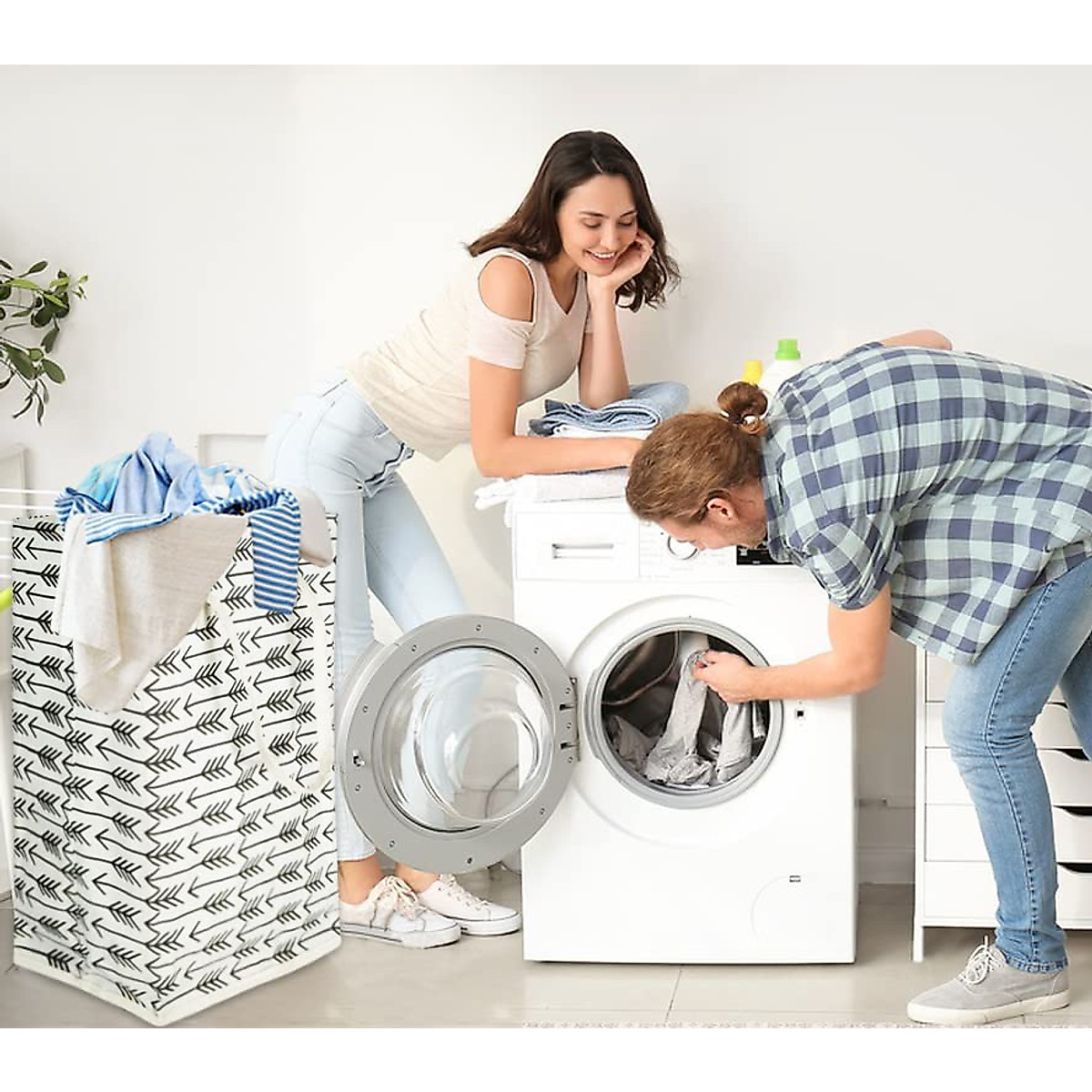 HIYAGON 75L Freestanding Laundry Basket,Large Collapsible Tall Clothes Hamper with Handles,Waterproof Toy Storage Bin for Boys and Girls,Baby Nursery(Arrows)