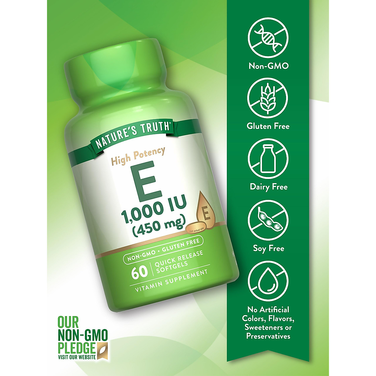 Nature's Truth Vitamin E Softgels | 1000 IU | 60 Count | Non-GMO & Gluten Free Supplement